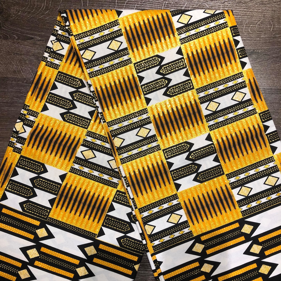 African Print Fabric, Gold Glitter Ankara Fabric, Kente Print, 6 Yards ...