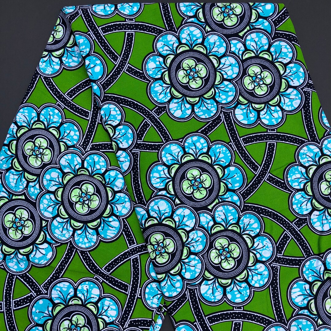 Ankara African Print Fabric by the Yard, Green Blue Ankara Wax Print ...
