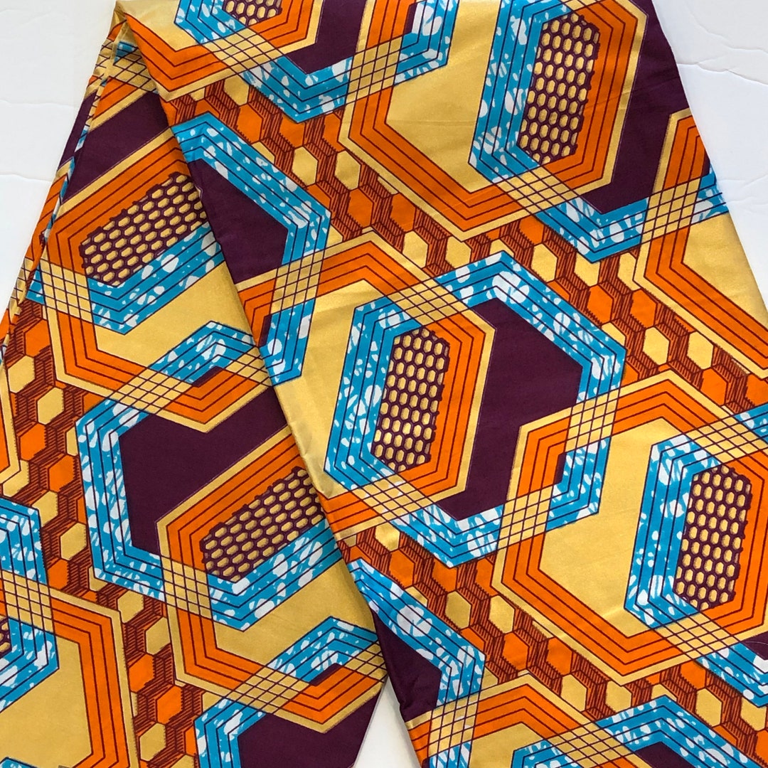 African Print Fabric, Gold Glitter Ankara Fabric, Triangles Print, 6 ...