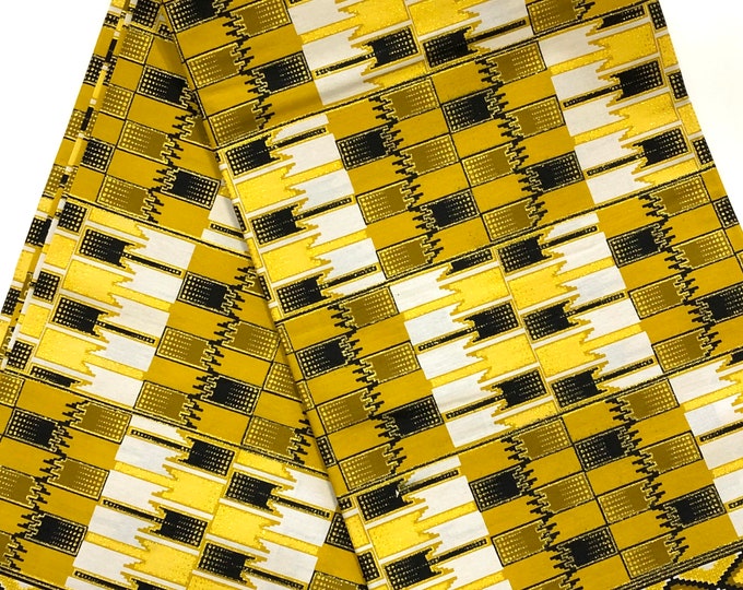 African Print Fabric, Gold Glitter Ankara Kente Print Fabric, 6 Yards ...