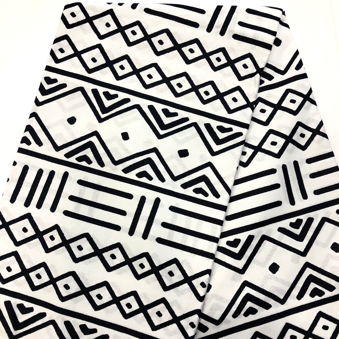 Black and White African Print Fabric, Mudcloth Print Fabric, Tribal ...