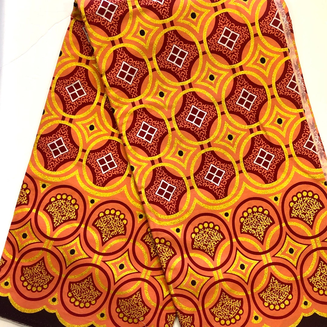 African Print Fabric, Gold Glitter Print Fabric, Ankara Fabric, Peach ...