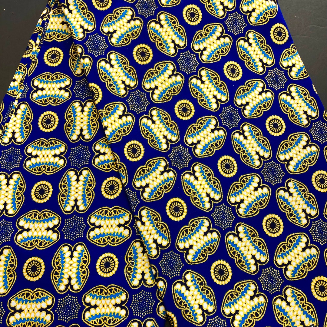 African Print Fabric, Royal Blue Glitter Triangles Ankara Fabric ...
