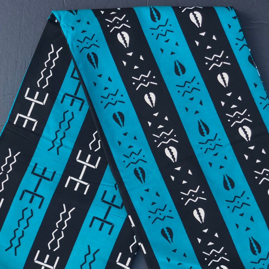African Print Fabric, Teal Stripe Print Fabric, Ankara Fabric, African ...