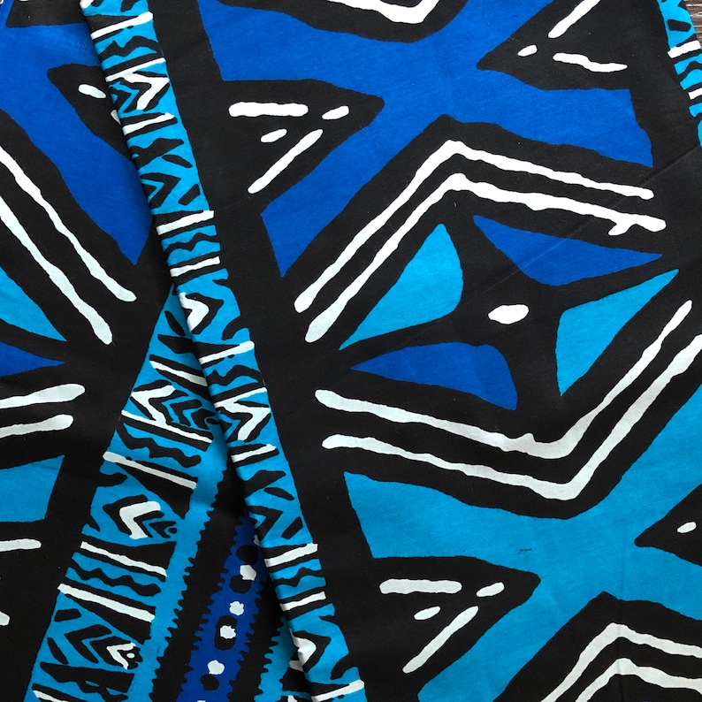 African Print Fabric, Blue Mudcloth Print Fabric, Tribal Print Fabric ...
