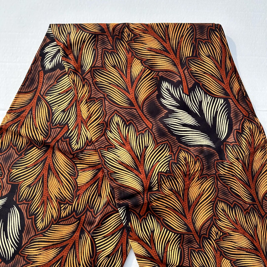 African Print Fabric, Floral Nature Print Fabric, Brown Orange Yellow ...