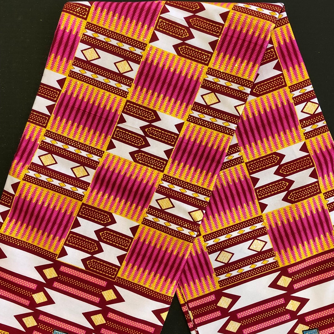 African Print Fabric, Gold Glitter Kente Print Fabric, Ankara Fabric ...