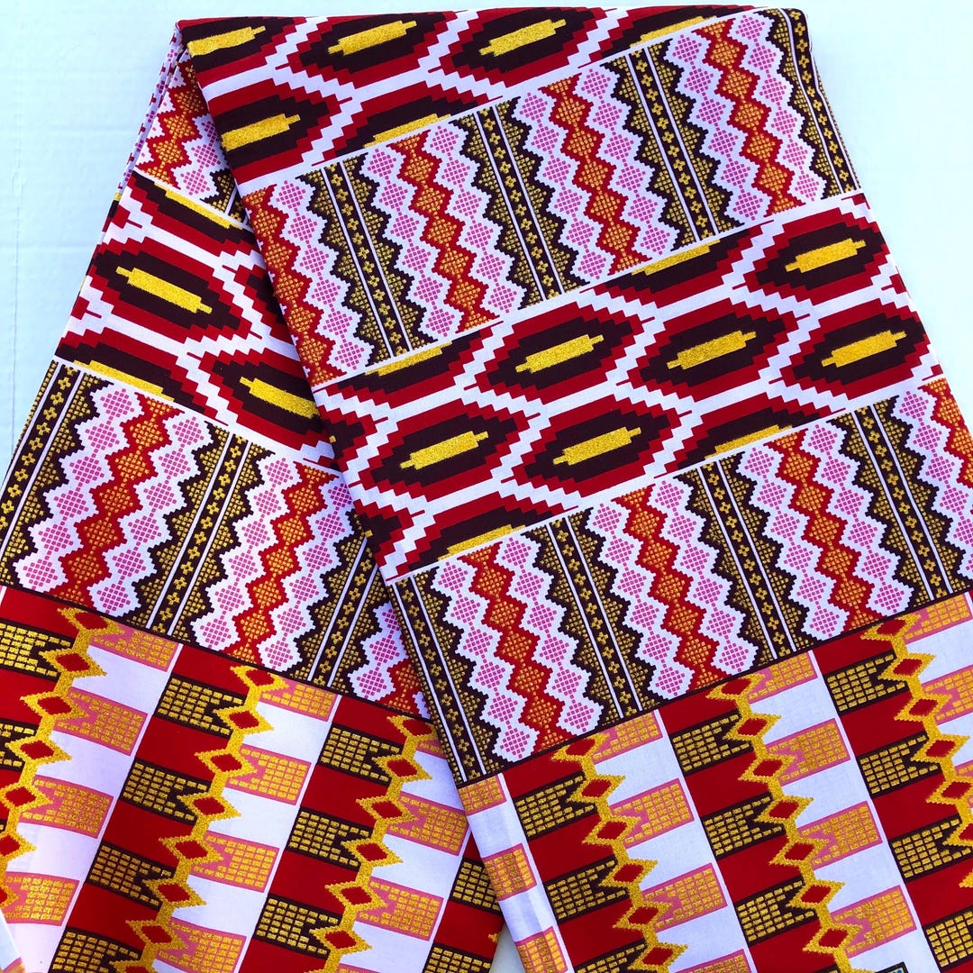 African Print Fabric, Red Kente Print Fabric, Ankara Fabric, Gold ...