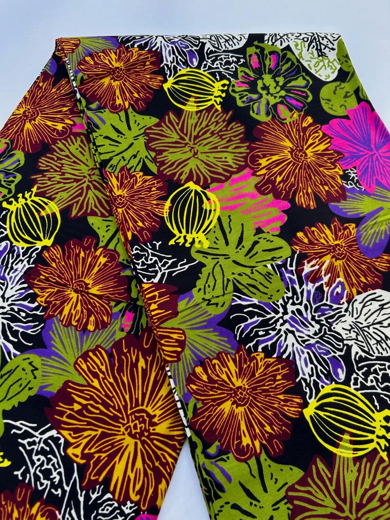 African Print Fabric, Flowers Floral Print Fabric, Ankara Multicolor ...