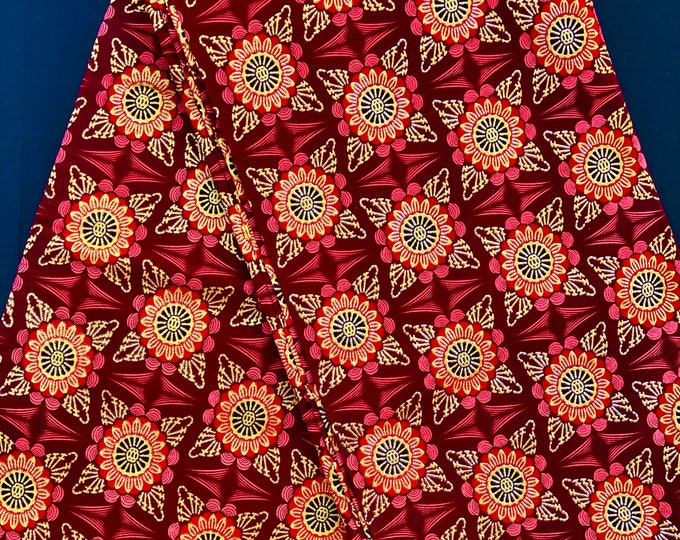 African Print Fabric, Gold Glitter Print Fabric, Ankara Fabric, Maroon ...