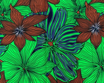 African Print Fabric, Floral Flowers Leaves Print Ankara Fabric ...