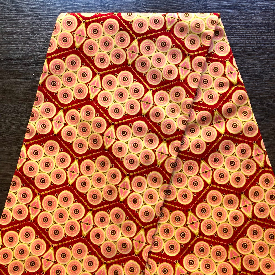 African Print Fabric, Red Print Fabric, Ankara Fabric, Gold Glitter ...