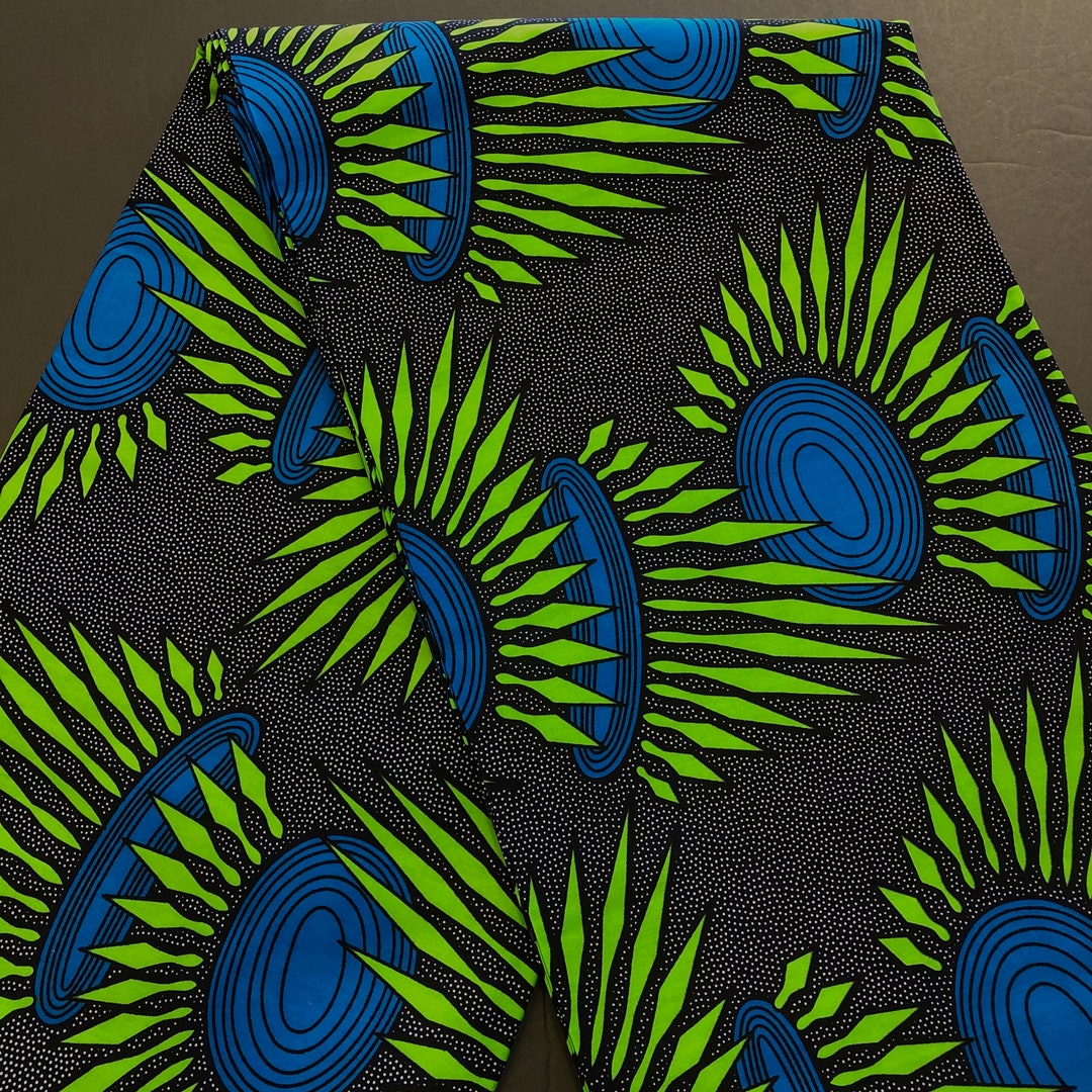 African Print Fabric, Green Black Dot Ankara Fabric, Spinwheel Print, 6 ...