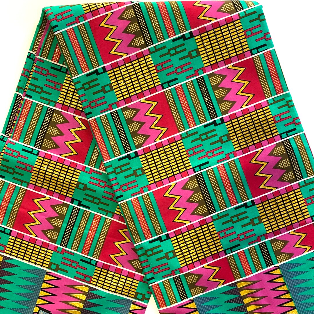African Print Fabric, Kente Print Fabric, Ankara Fabric, Gold Glitter ...