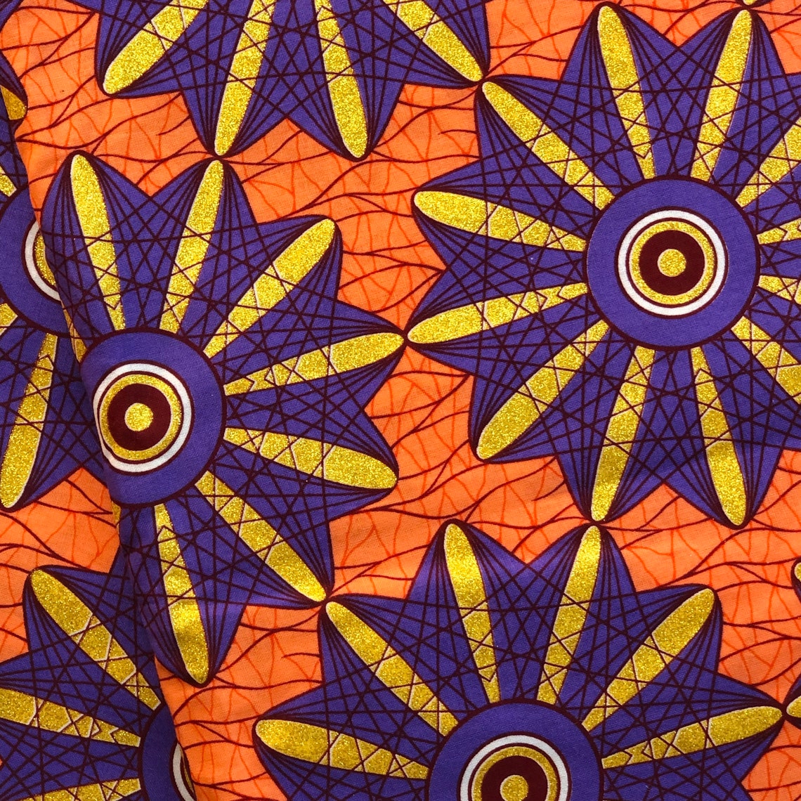 African Print Fabric Floral Print Fabric Ankara Gold Glitter - Etsy