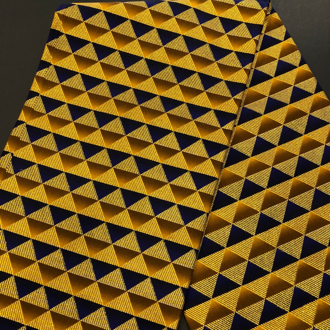 African Print Fabric, Gold Glitter Ankara Fabric, Navy Blue Triangles ...