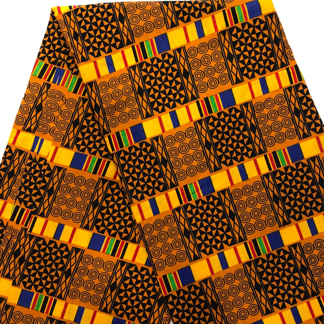 African Print Fabric, Caramel Ankara Fabric, Kente Print, 6 Yards ...