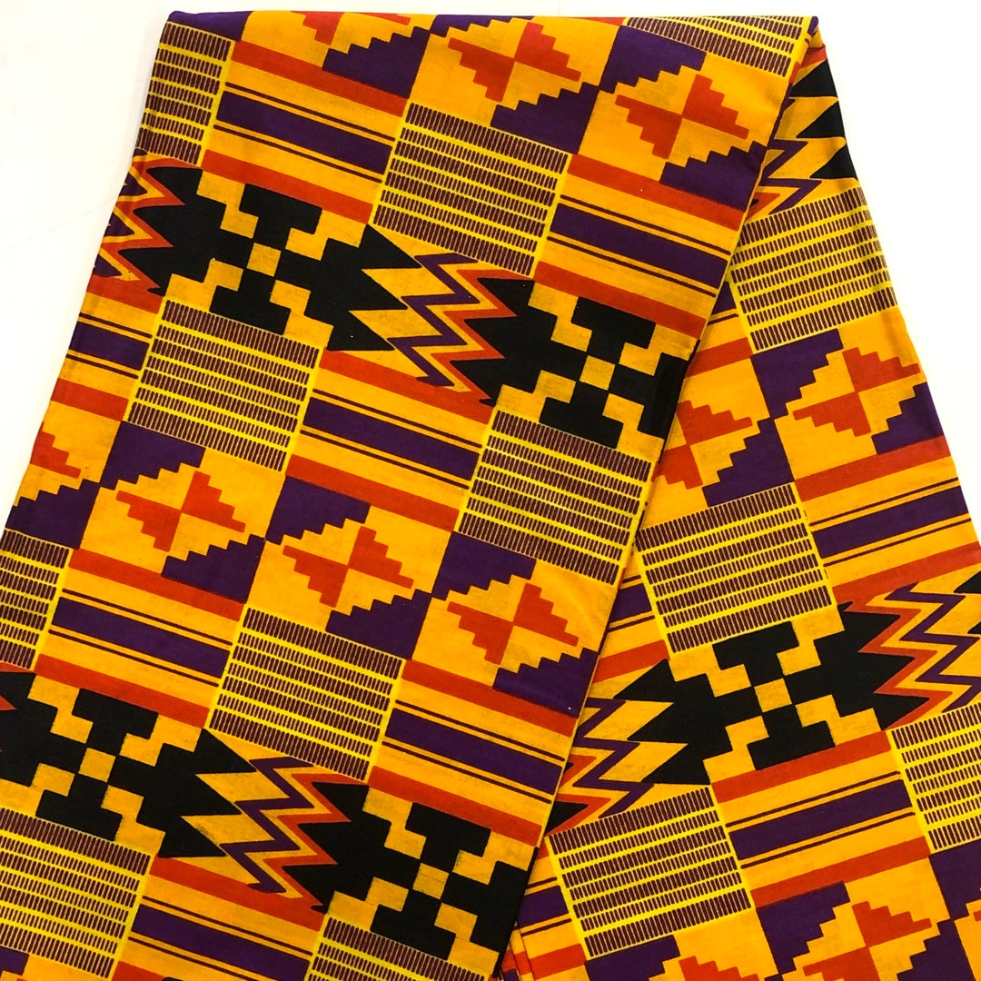 African Print Fabric, Orange Ankara Fabric, Kente Print Print, 6 Yards ...