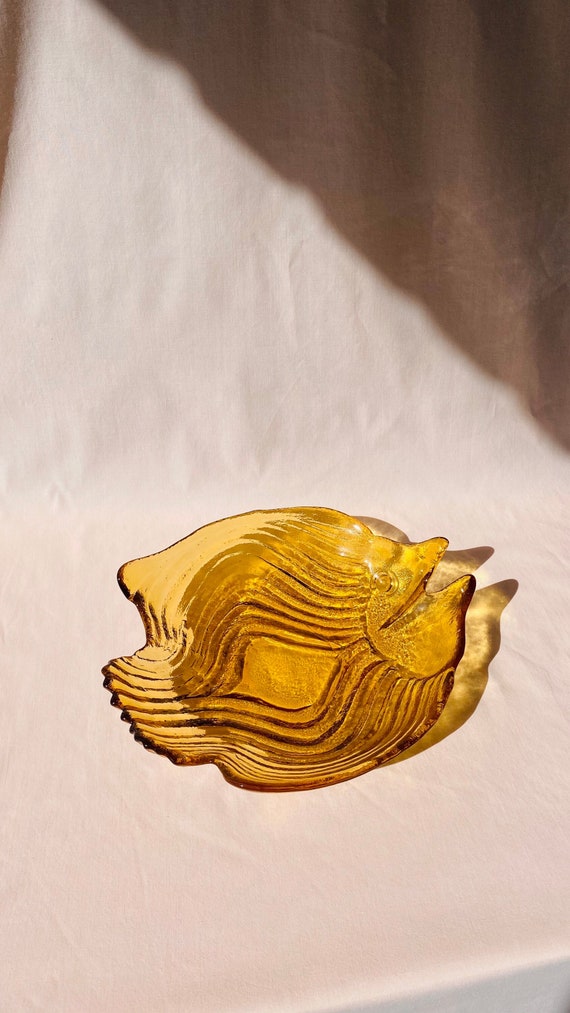 Vintage Amber Glass Fish Plate - Etsy