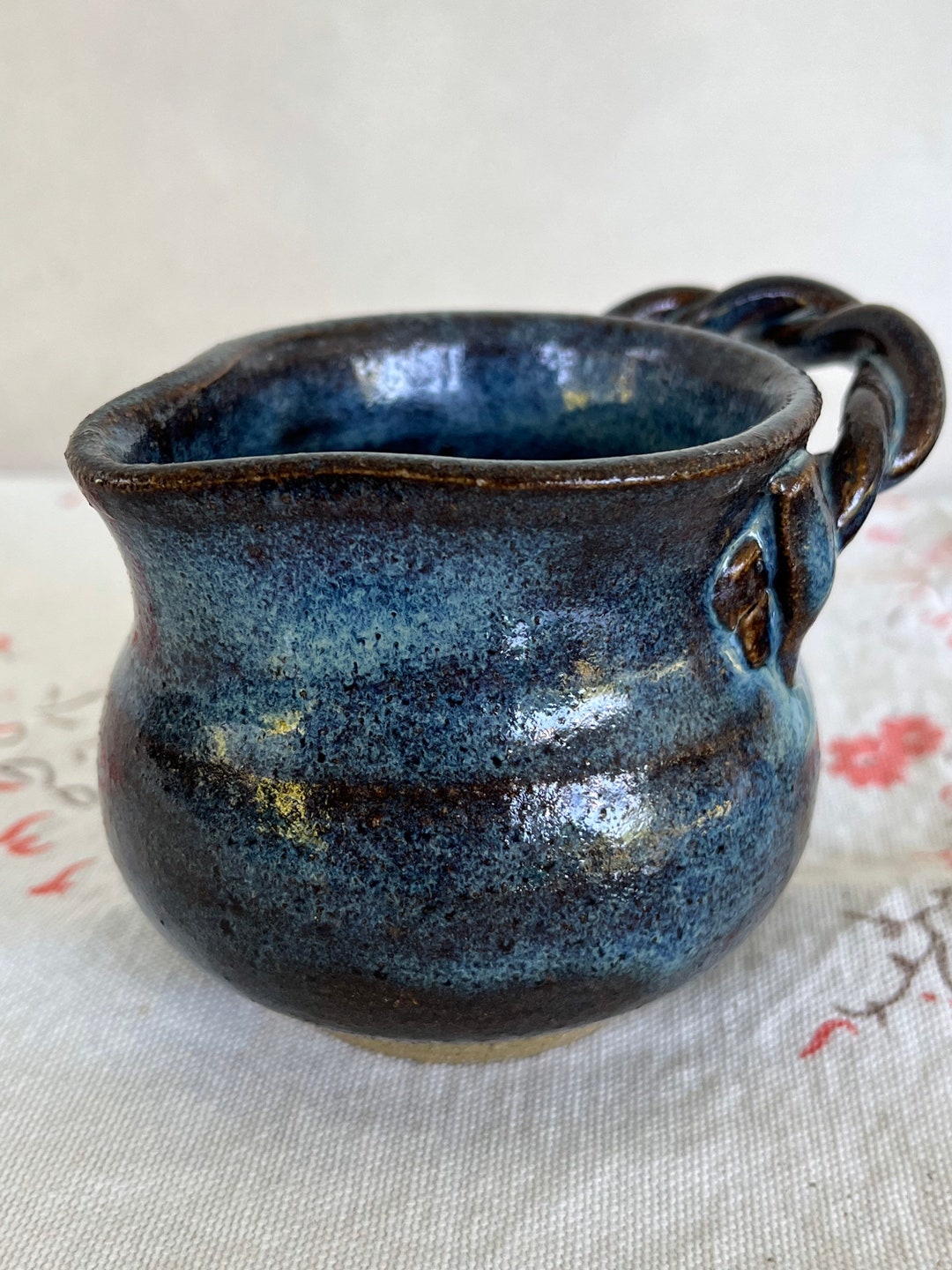 Sapphire Blue Ceramic Pourer With Rope Design Handle - Etsy