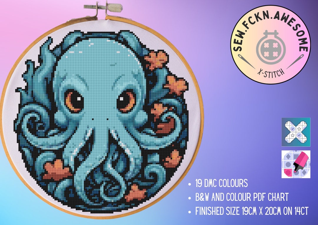 Cthulhu Octopus Monster Sea Ocean Floral Gothic Weird Embroidery ...