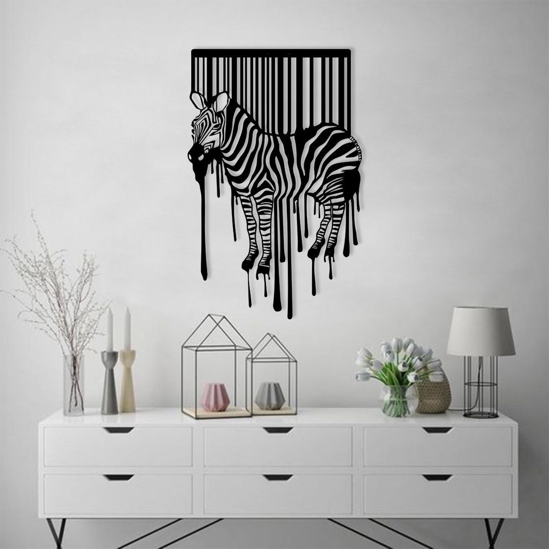Metal Zebra Wall Decor, Barcode Zebra Black Metal Wall Art, Metal Wall ...
