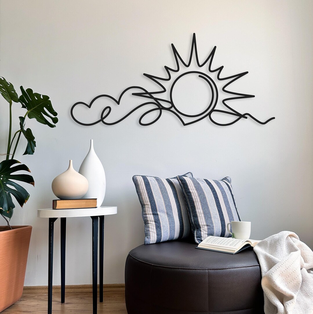 Metal Sunrise Wall Decor, Continuous Line Art, Modern Indoor Outdoor ...