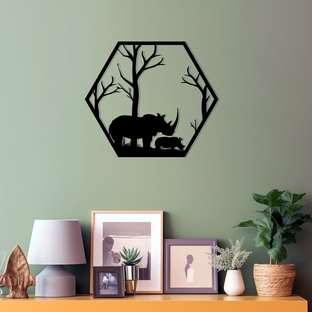 Geometric Metal Rhino Wall Art, Rhino Wall Decor, Wall Hangings ...
