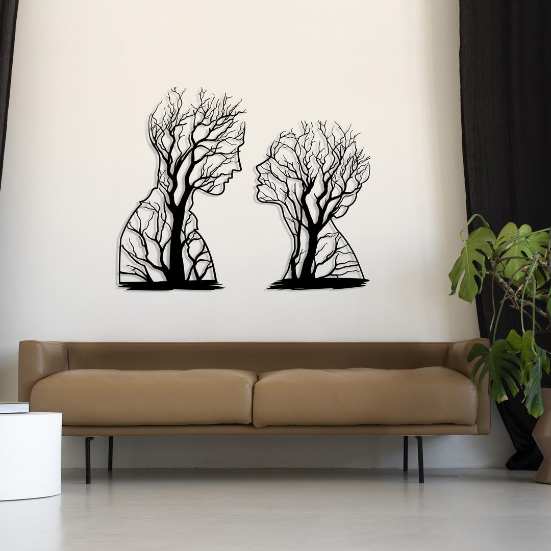 Metal Wall Art, Abstract Tree Man Woman - Silhouette People Decor ...