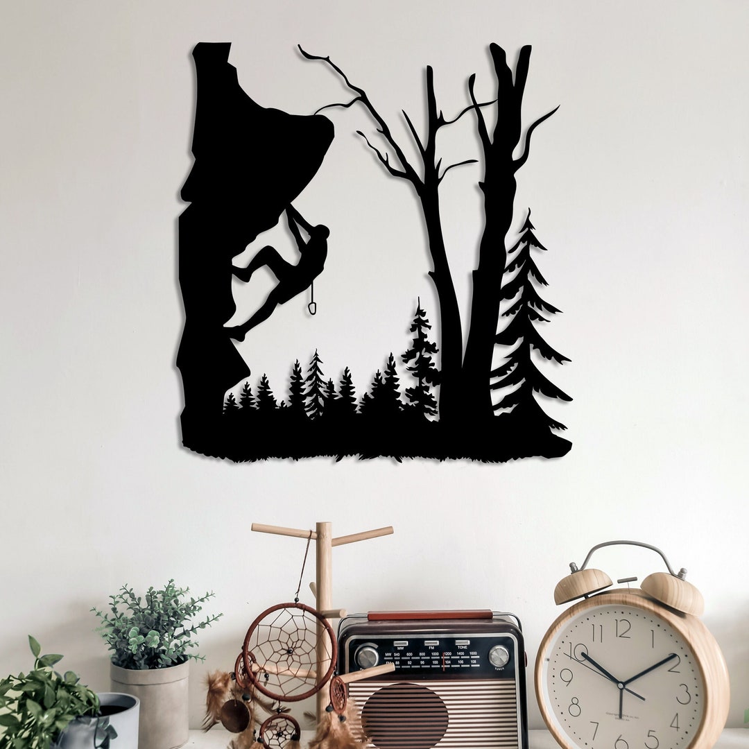 Rock Climbing Decor - Metal Wall Art of Mountain, Tree for Sport Lovers ...