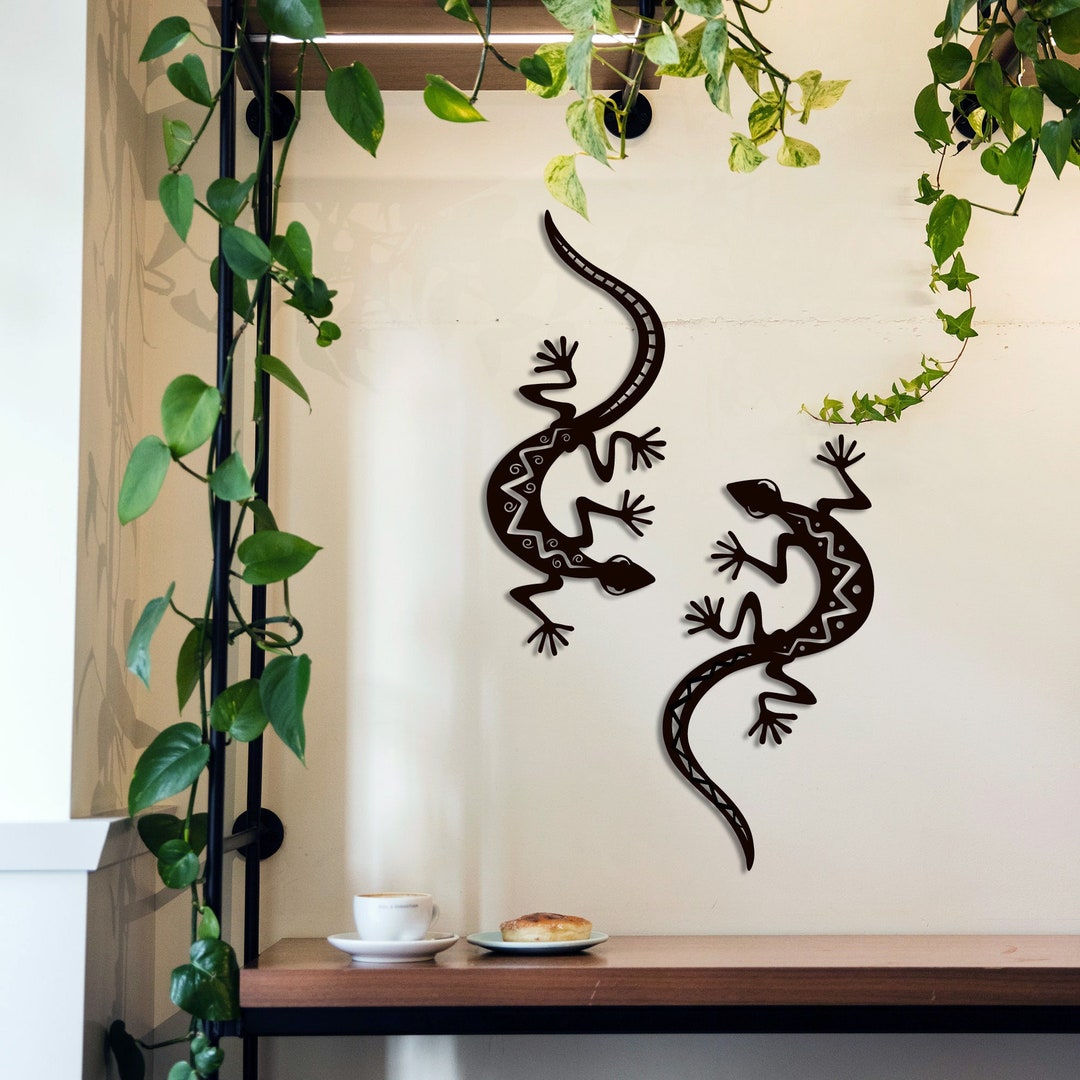 Metal Wall Art Lizard Decor, Gecko Set of Two Wall Hanger, Wild Animals ...