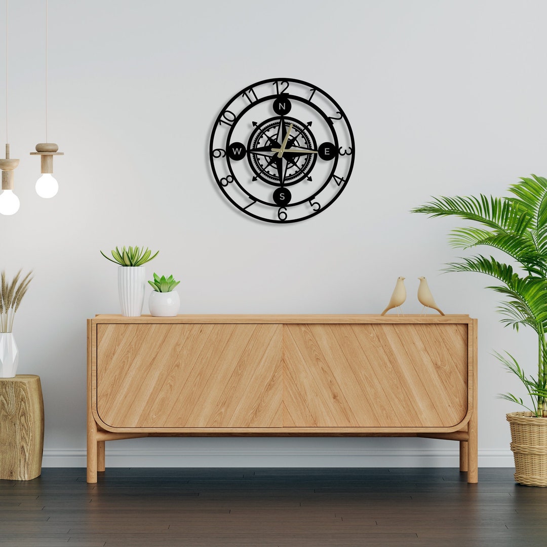 Personalized Compass Metal Wall Clock: Custom Coordinates Nautical ...