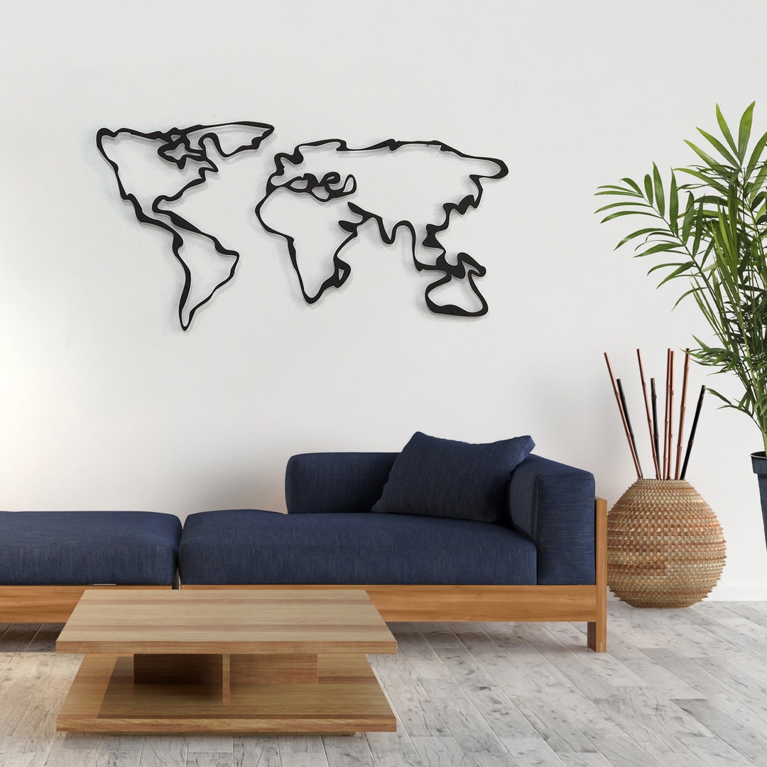 Metal Wall Art World Map, World Map Continents Wall Hanger, Travel Wall ...