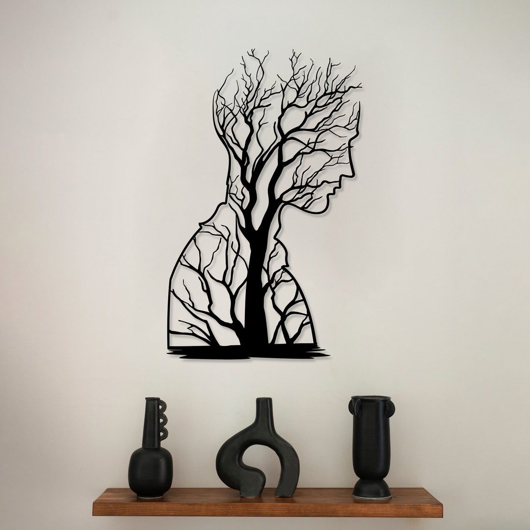 Metal Tree Wall Art Abstract Man Face, Man Gifts, Dry Tree Branch Home ...