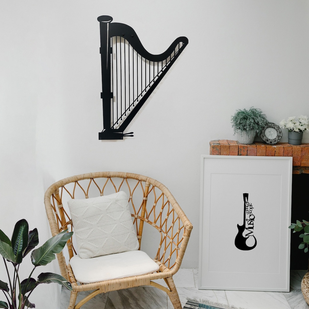 Metal Wall Art Harp Decor, Harp Musical Instrument Interior Decoration ...