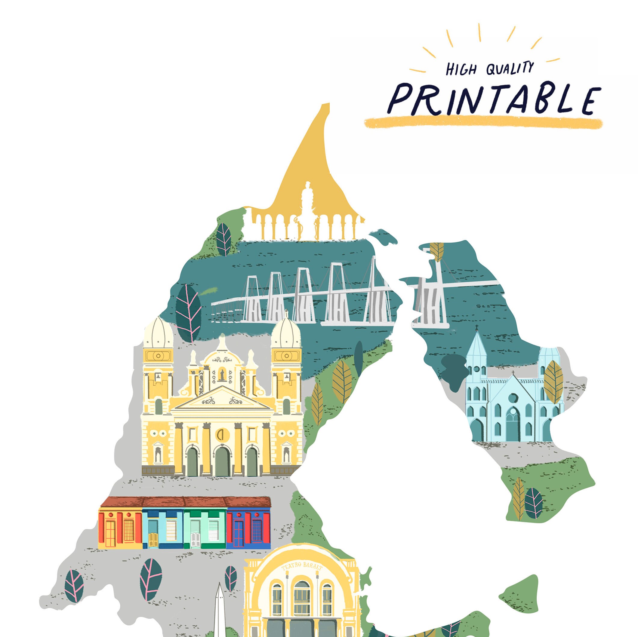 Illustrated Map of Zulia, Maracaibo Venezuela Print Venezuela Wall Art ...