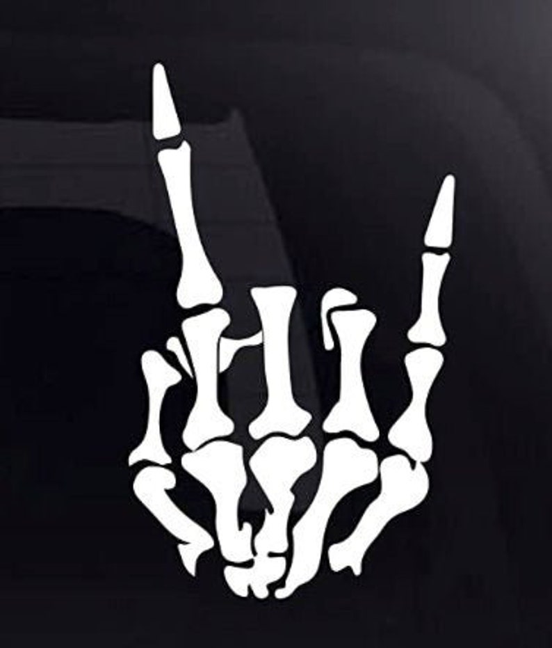 Rock On Skeleton Hand Rock And Roll Horns Up Vinyl Decal Etsy