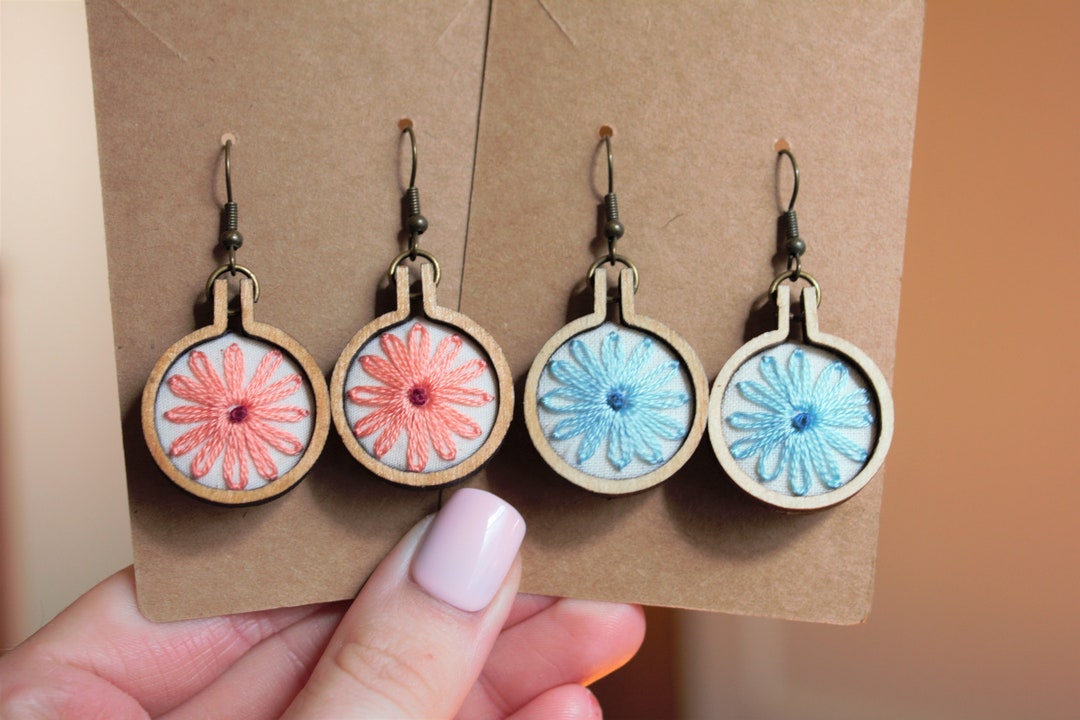 Hand Embroidered Earrings - Cute Floral Embroidery Earrings - Unique ...