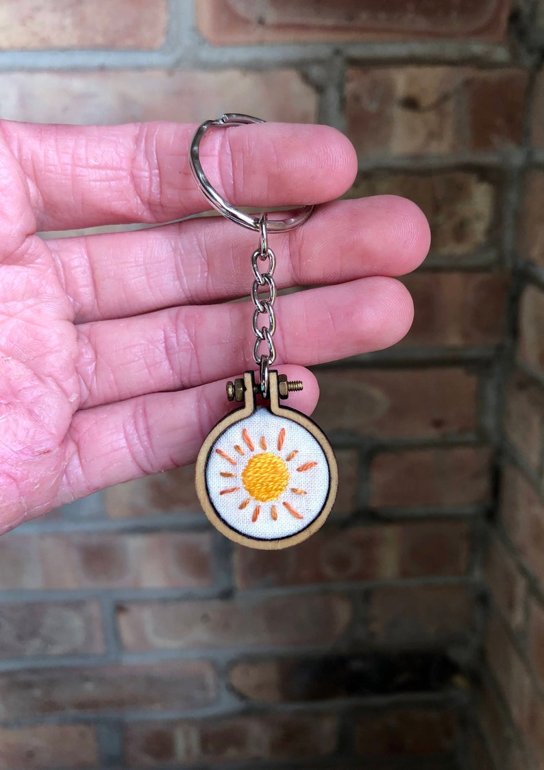 Sun and Moon Keychains Mountain Keyring Mini Embroidery | Etsy