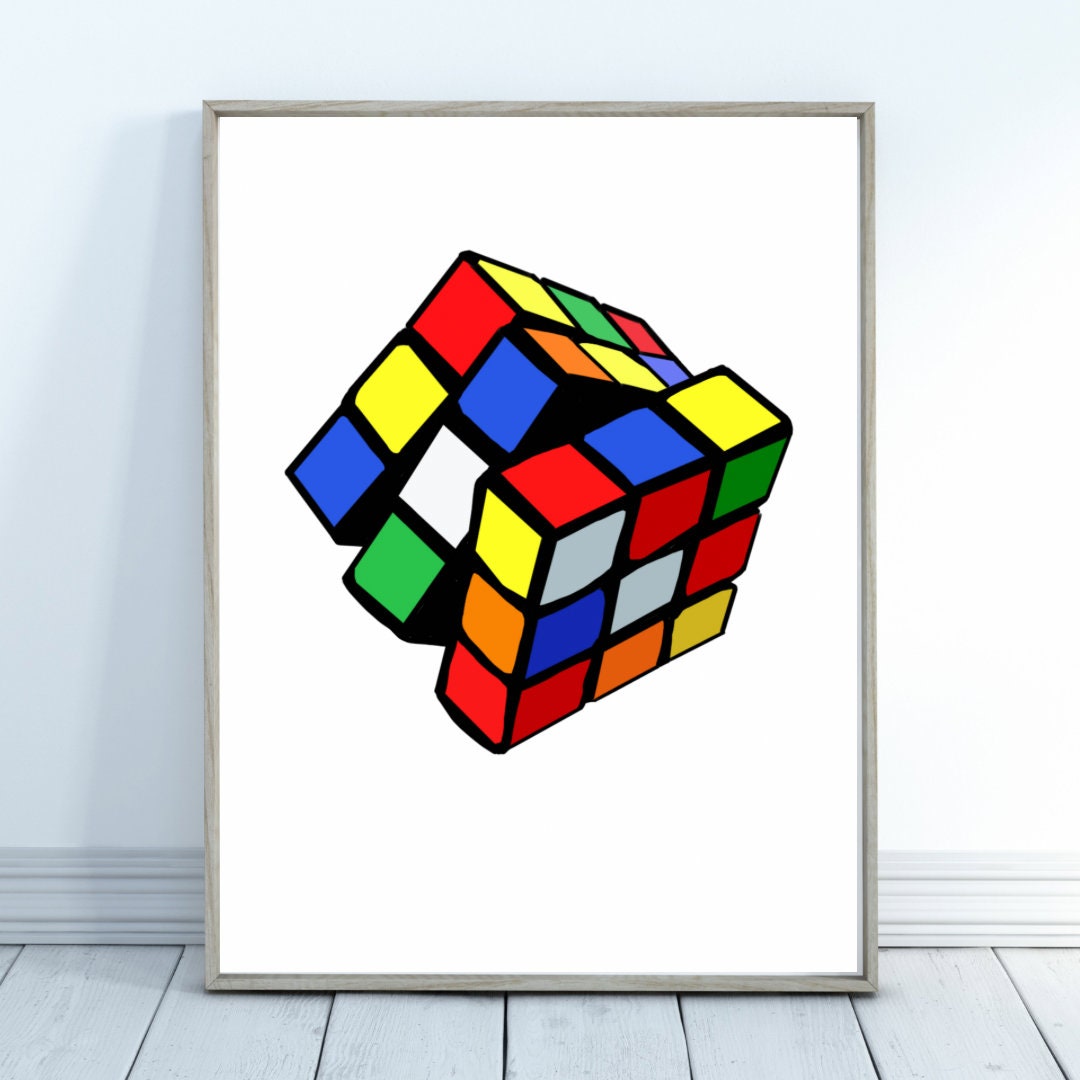 Retro Rubix Cube, Rubic Cube Print, Rubicks Cube, Retro Print, Retro ...