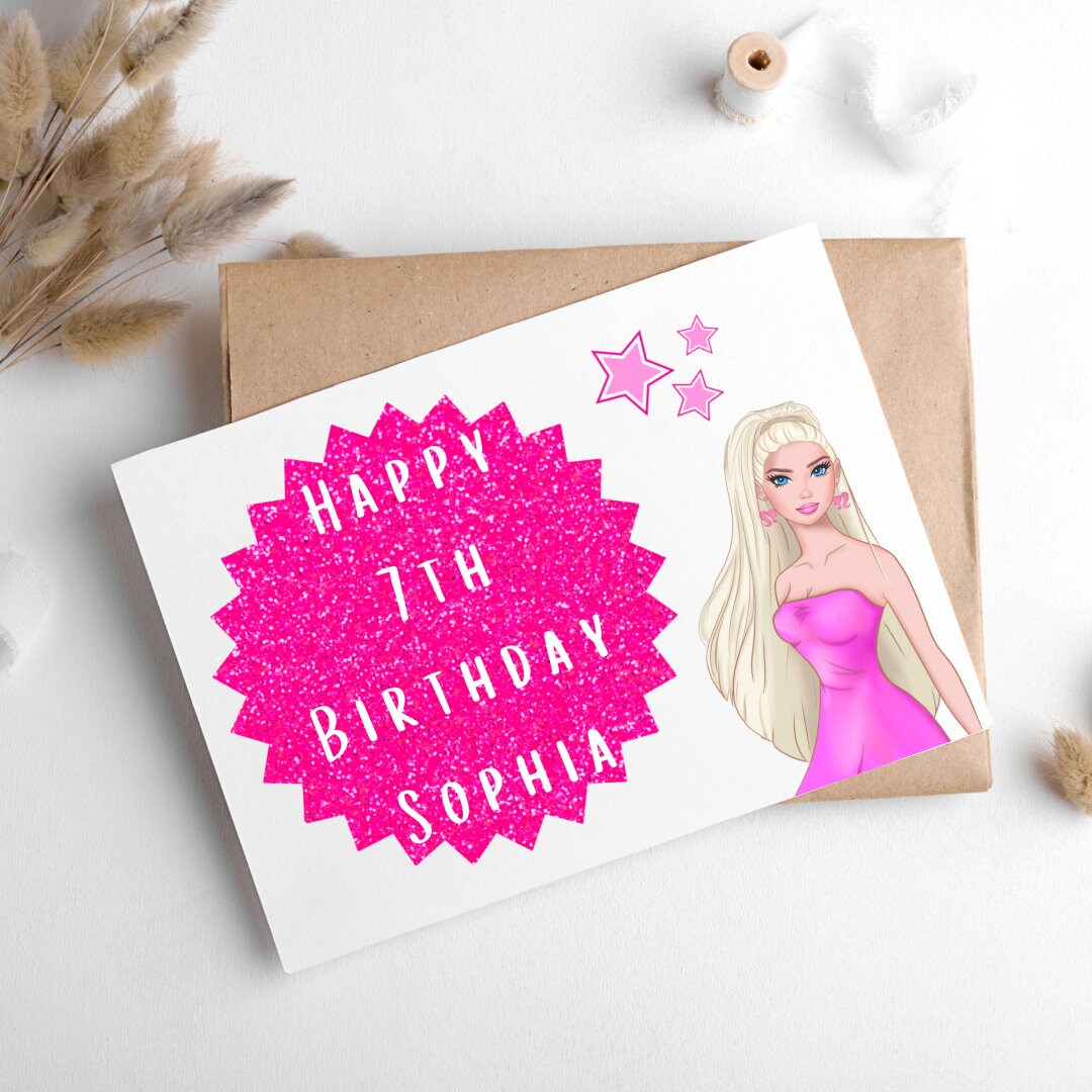Barbie Birthday Card, Birthday Cards for Girls, Pink Birthday Card ...