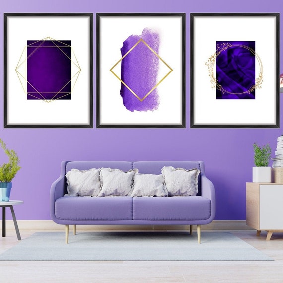 Purple Prints Purple and Gold Wall Art Set of 3 Prints | Etsy
