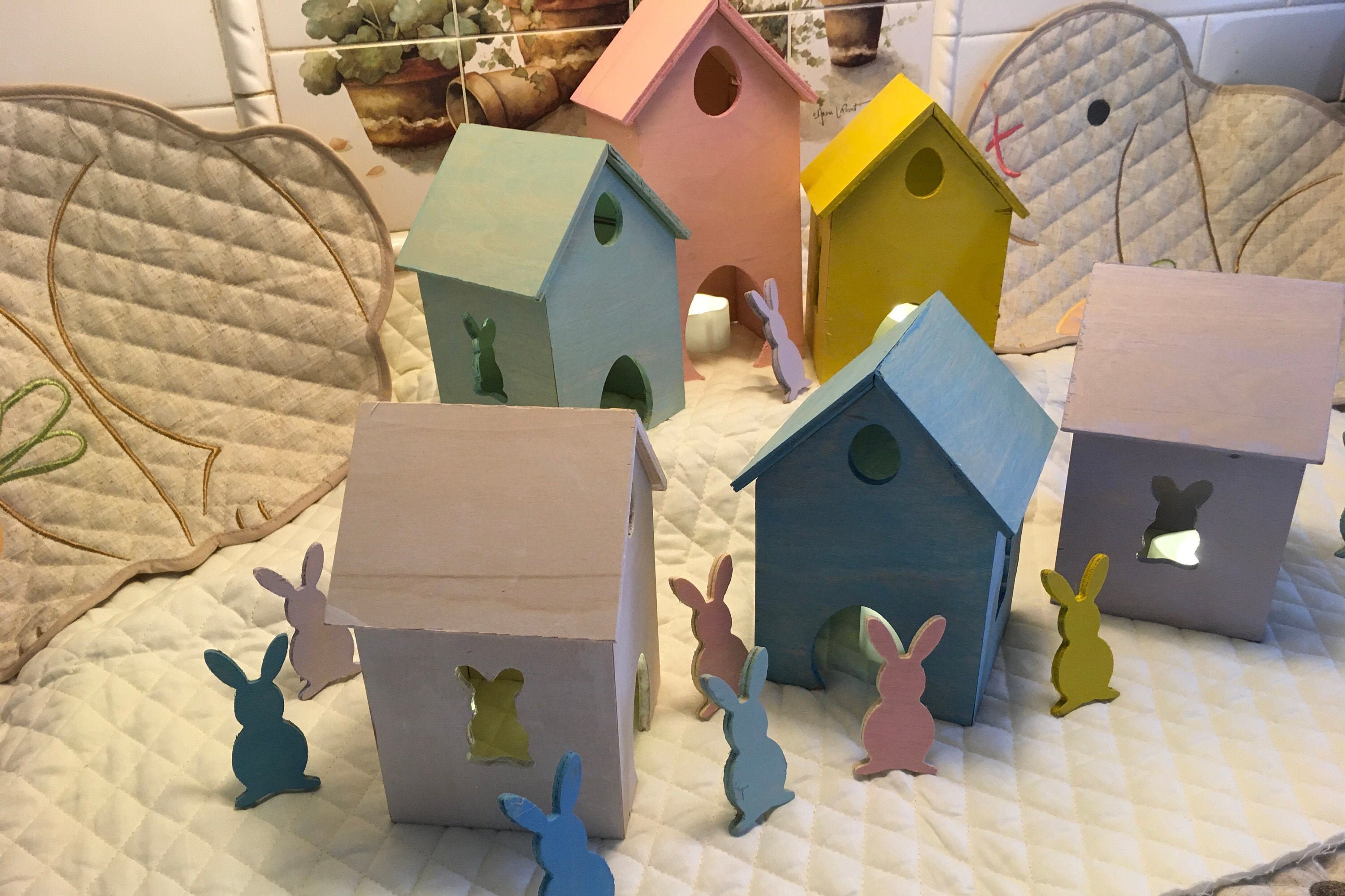 Bunny Houses ,wooden Houses for Easter , Shabby Chic Bunny Houses, 6 ...