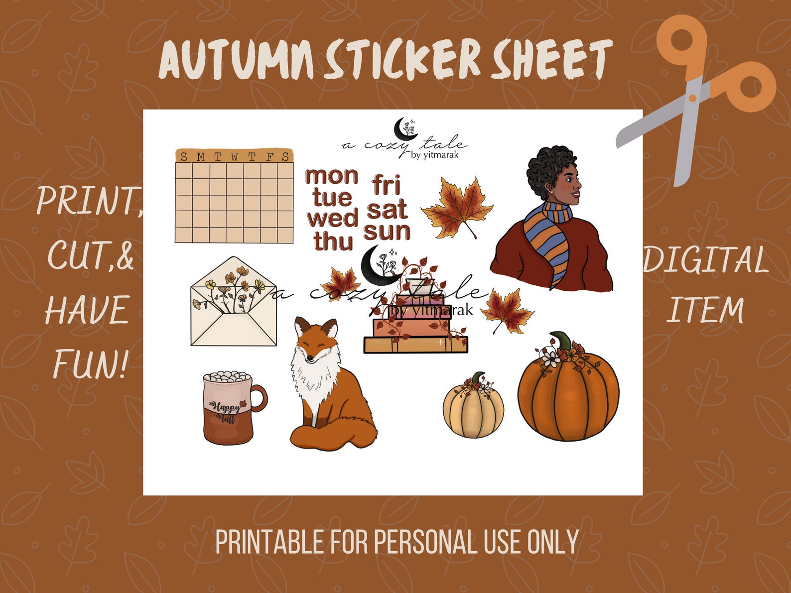 Autumn Themed Printable Stickers for Journals and Planners Digital ...