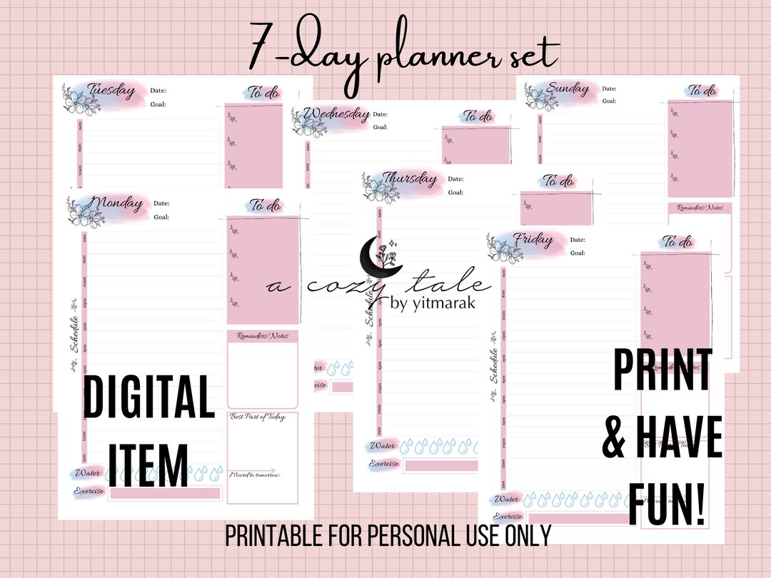 7-day Planner Set up Printable Instant Download Digital Item Bullet ...
