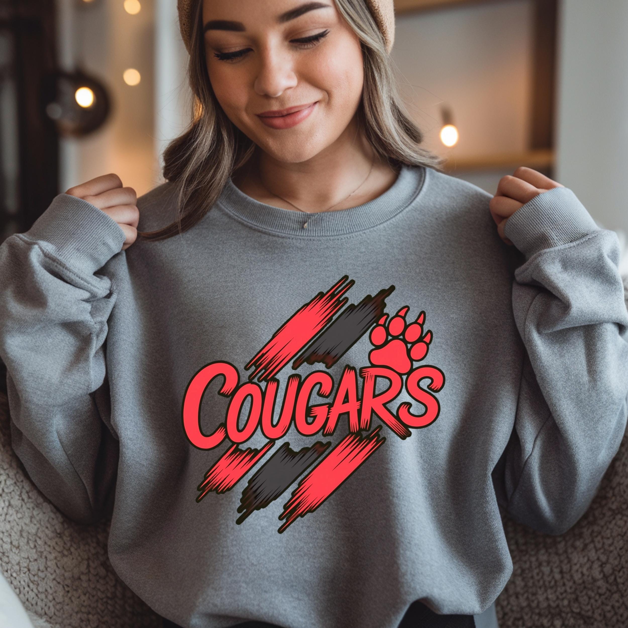 Cougars Mascot PNG | Red & Black Paw Print, School Spirit (digital ...