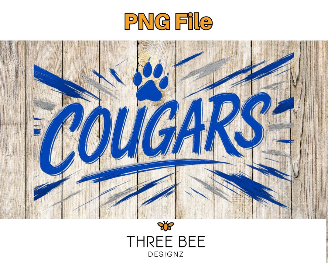Cougars Mascot PNG | Blue Paw Print Sublimation Design (digital ...