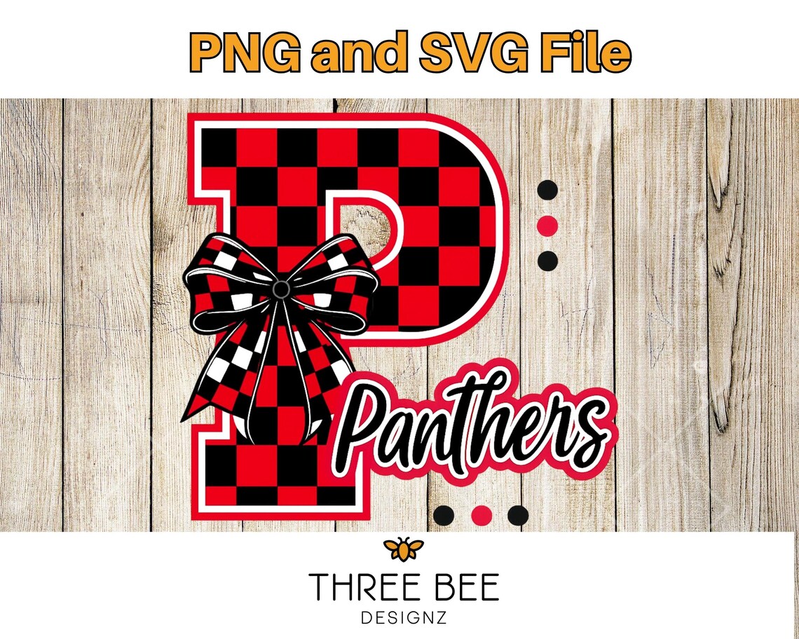 Panthers PNG and SVG Digital Files With Red Plaid Bow and Letter P ...