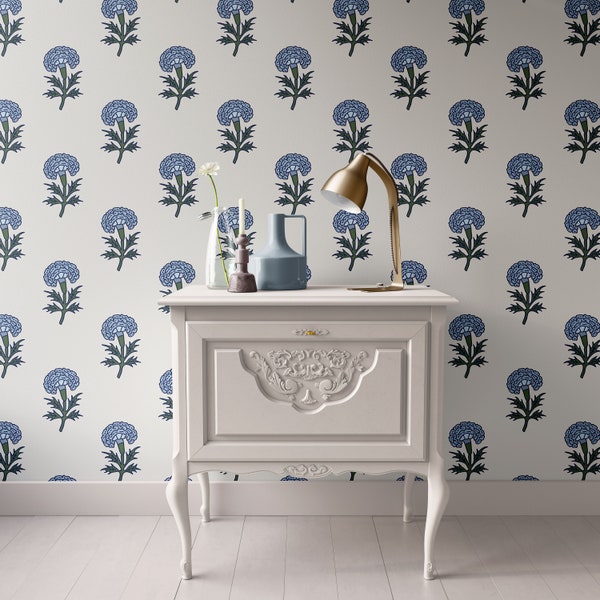 Peel and Stick Wallpaper Blue Floral - Etsy