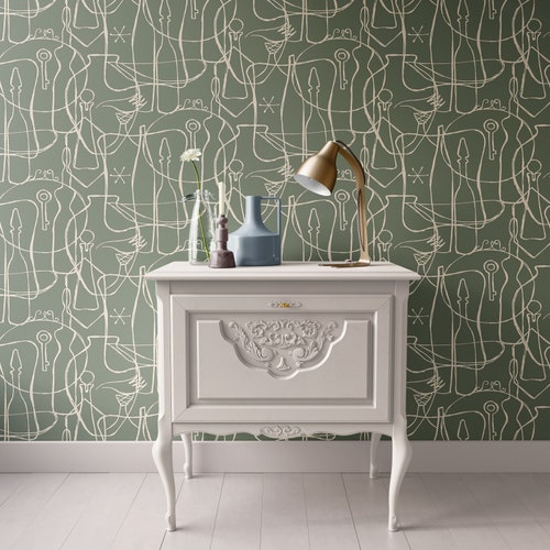 Dollhouse Wallpaper Miniature 1:12 Blue-gray-green & Coral - Etsy